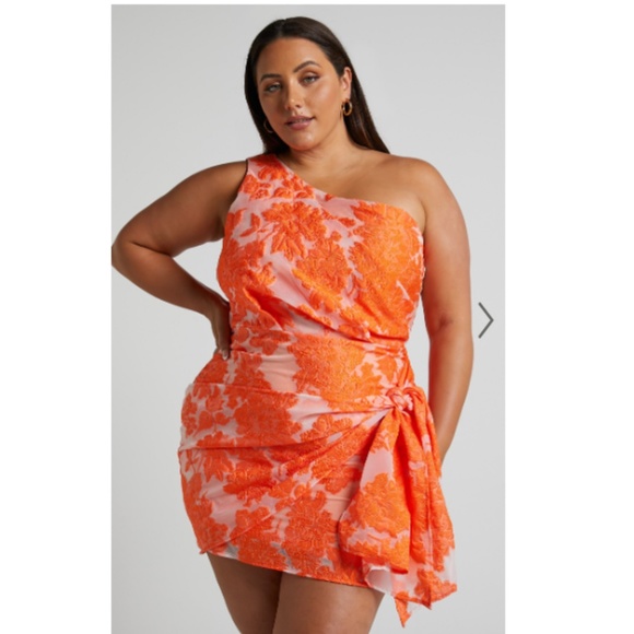 Showpo. | Dresses | Nwt Showpo Brailey One Shoulder Orange Wrap Front ...